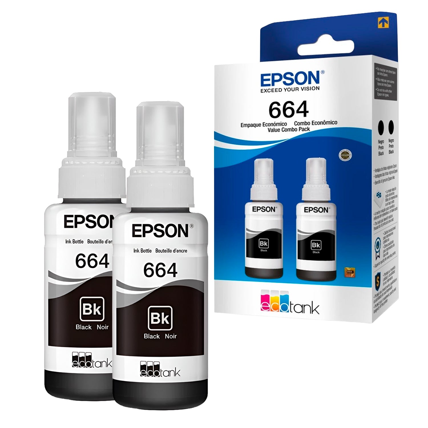 Pack 2 Botellas Tinta Epson T664 Color Negro 70ml 4000 pag – LifeMax*